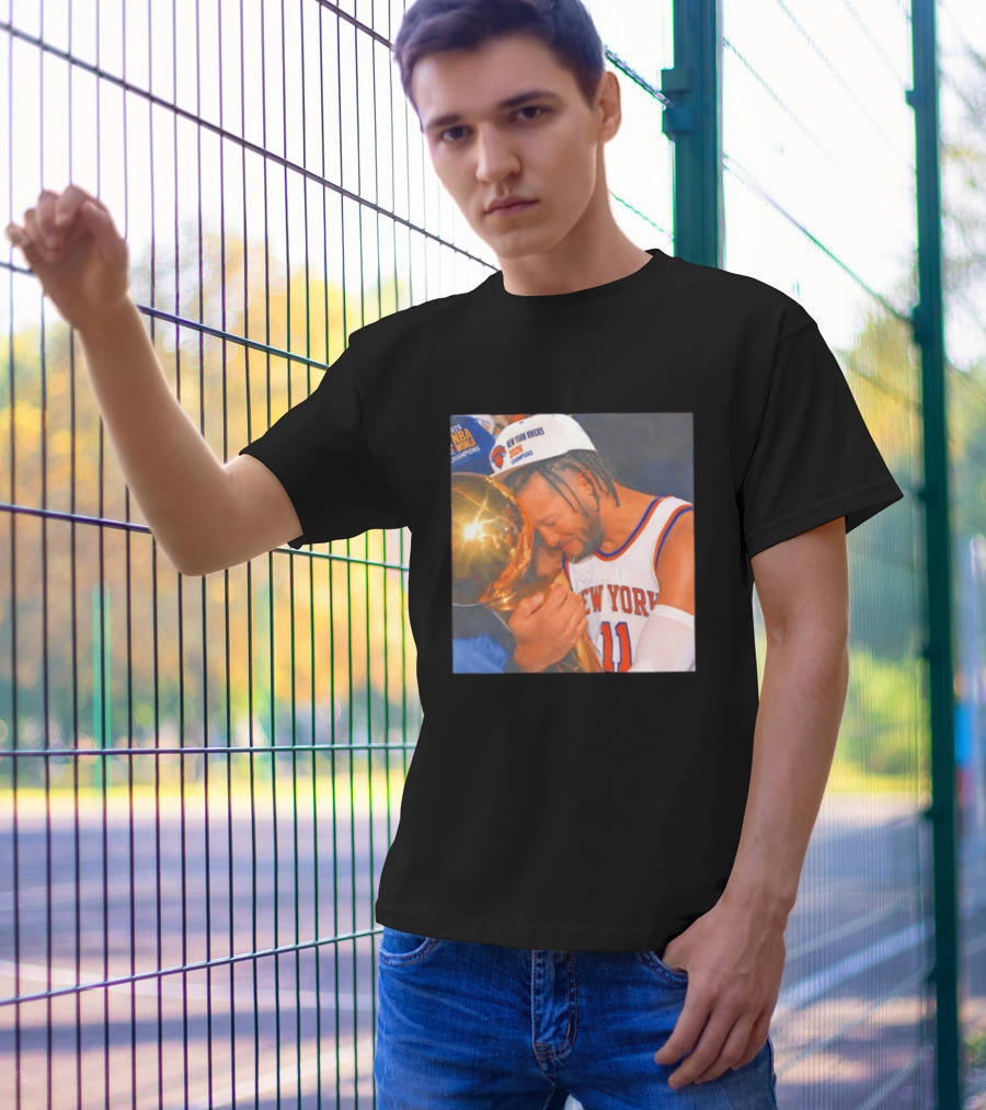 New York Knicks Jalen Brunson 2026 NBA Champions Trophy Moment T-Shirt