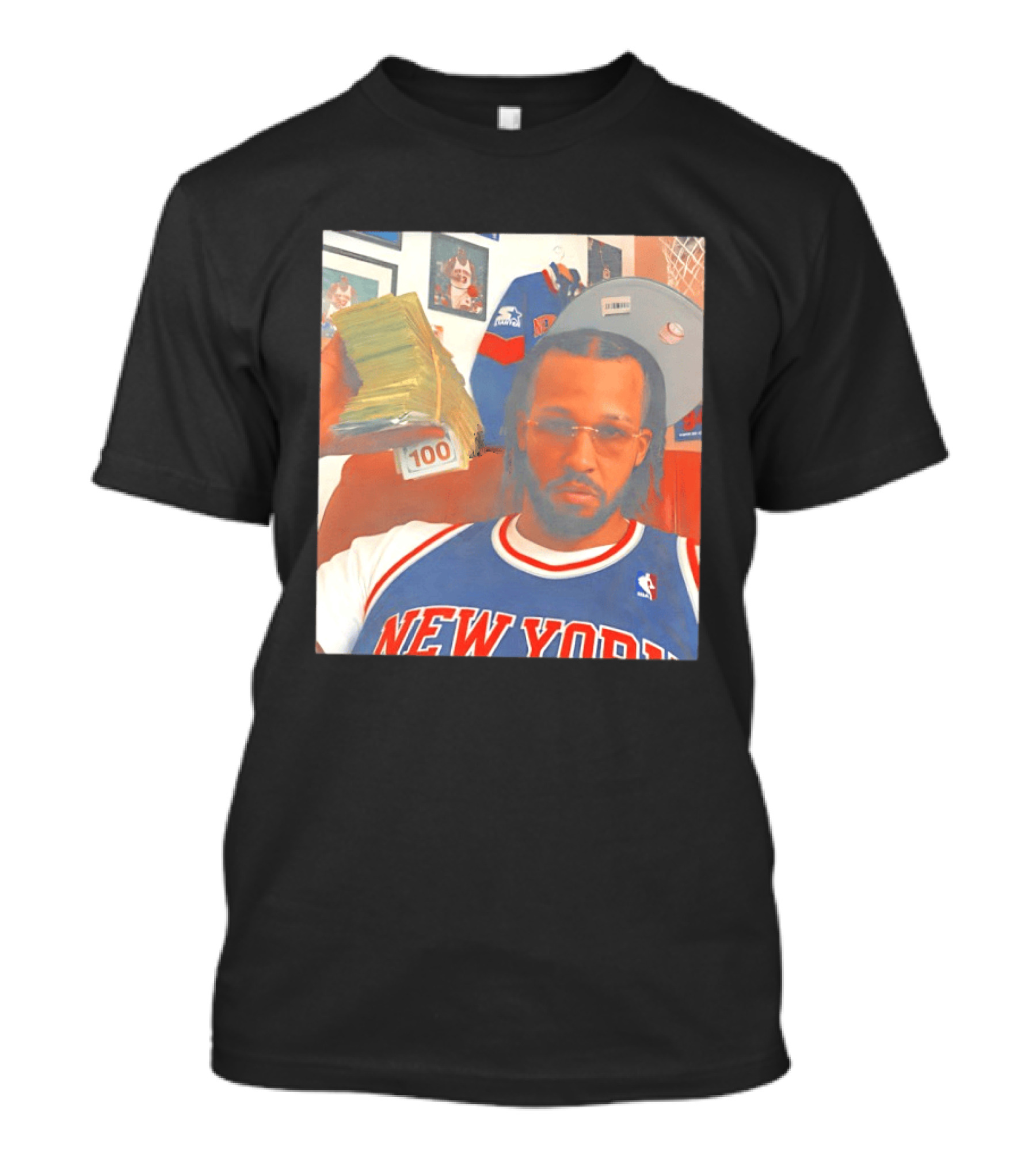 New York Knicks Jalen Brunson Selfie Money Stacks NBA Jersey T-Shirt