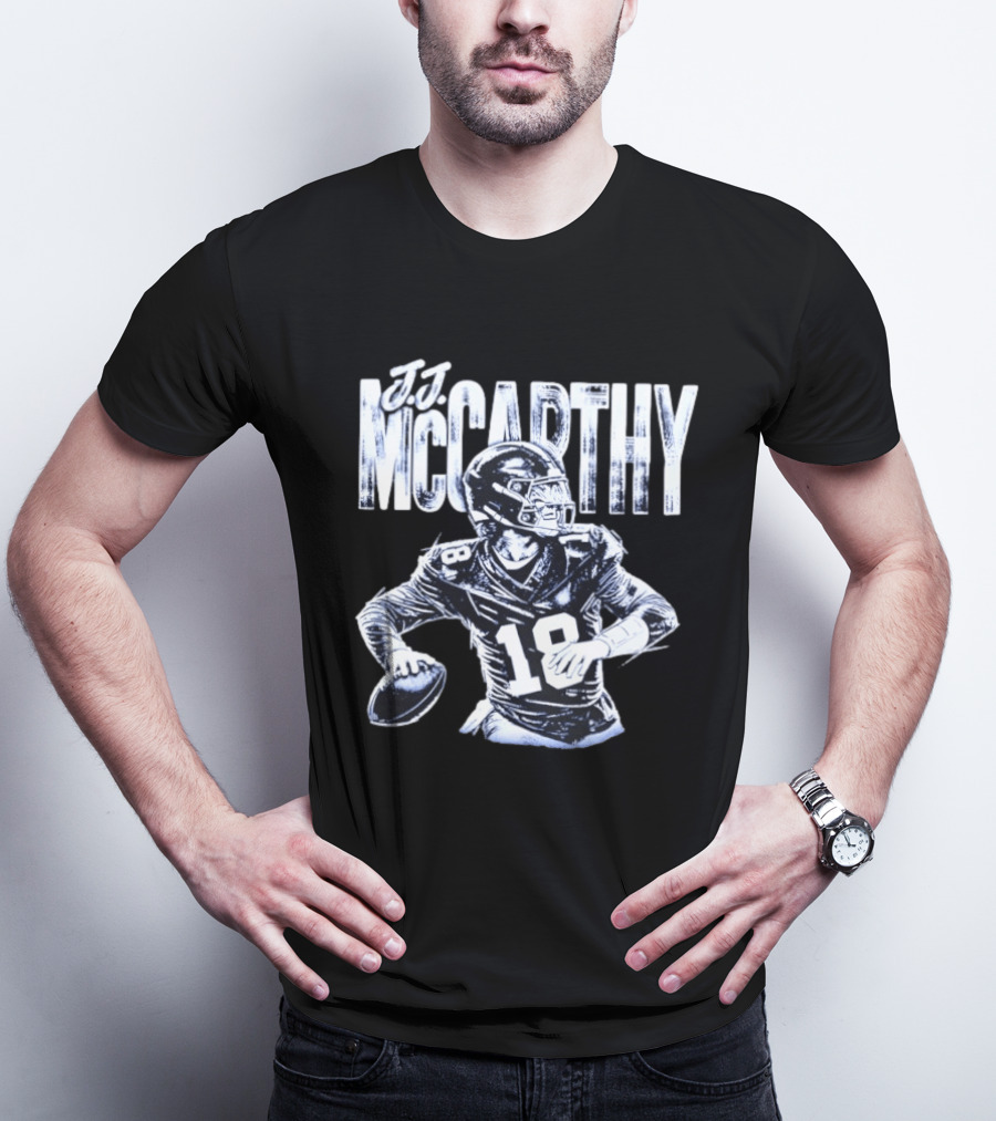 J.J. McCarthy Football Player Grunge Style New York Giants #18 T-Shirt