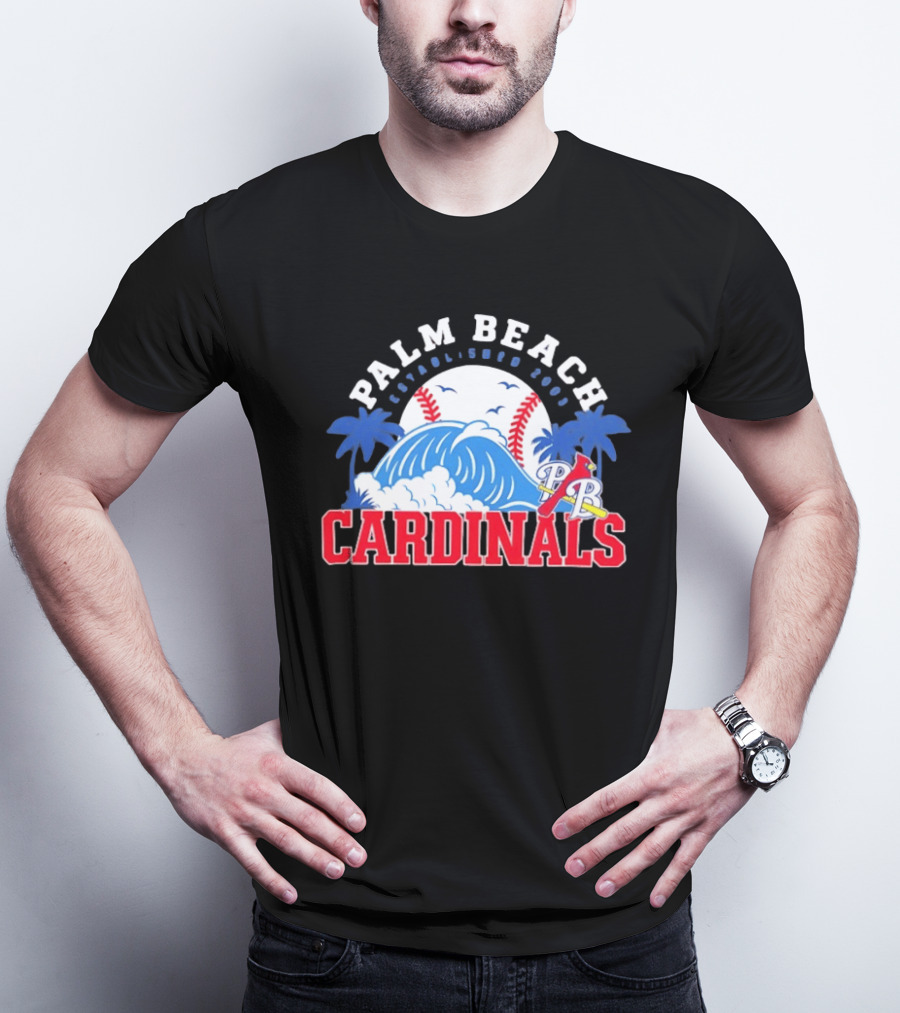Palm Beach Cardinals Baseball Surf Established 2003 Waves And Palms T-Shirt
