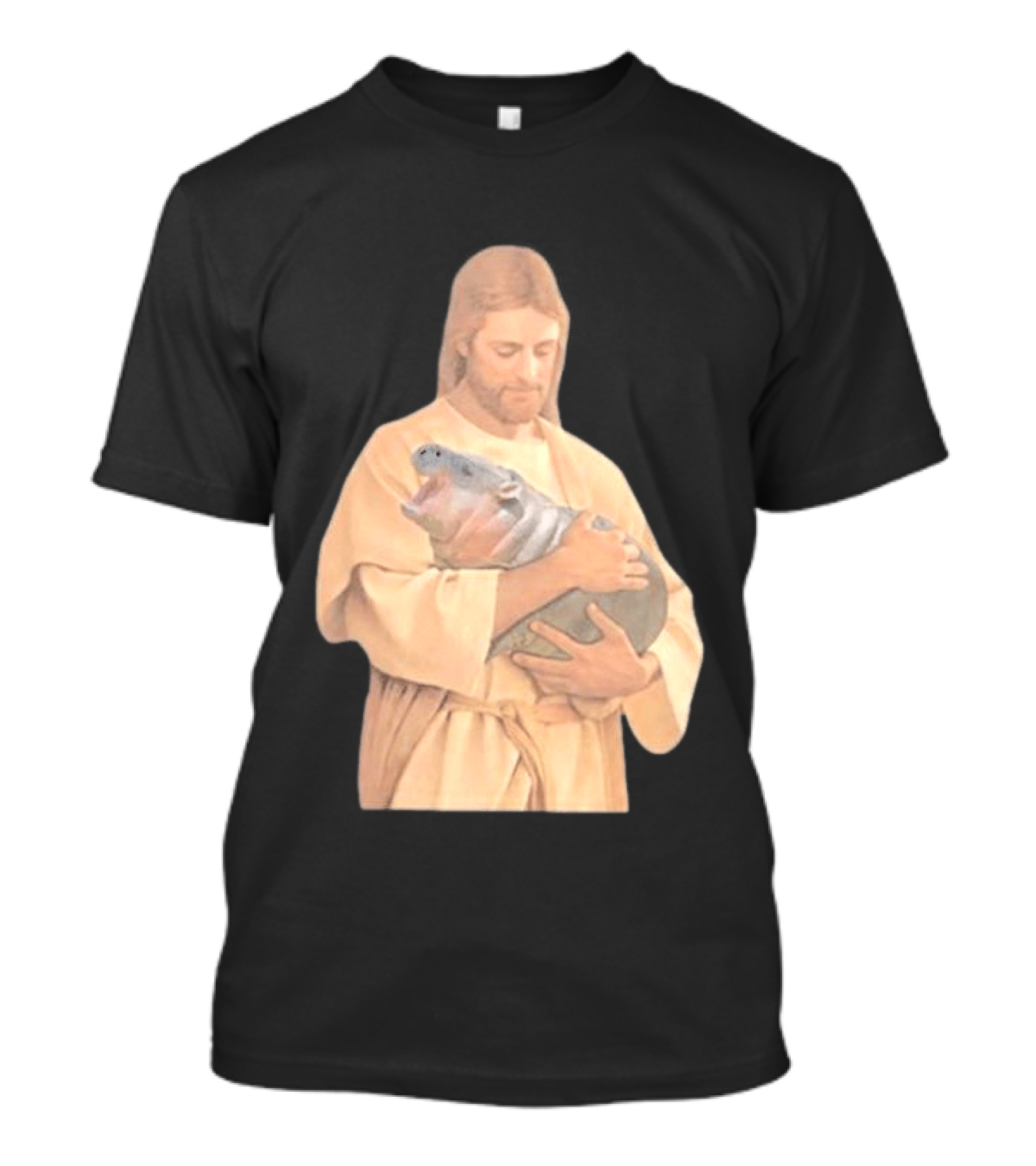 Jesus Moo Deng Hippopotamus Embrace T-Shirt