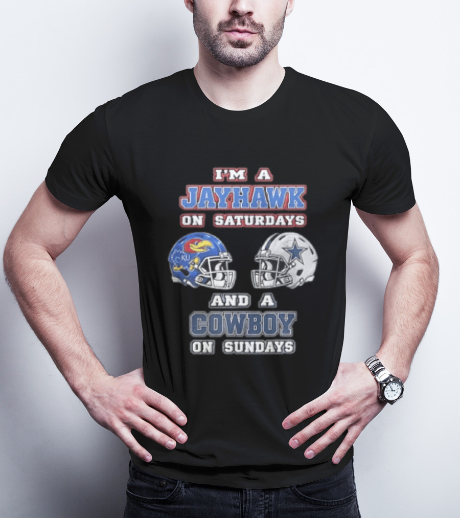 Kansas Jayhawks Saturdays Dallas Cowboys Sundays Football Helmets T-Shirt