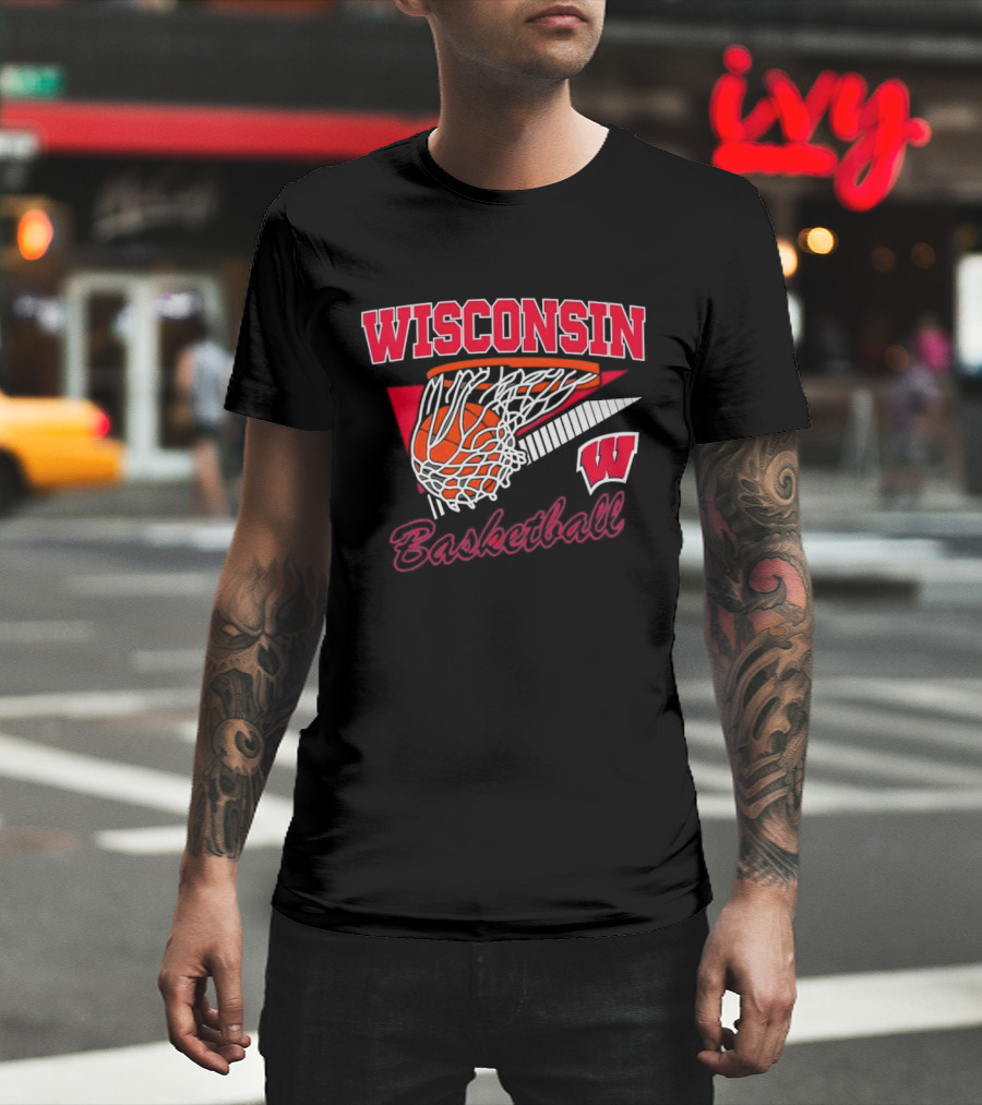 Wisconsin Basketball Swish With Hoop And Ball T-Shirt