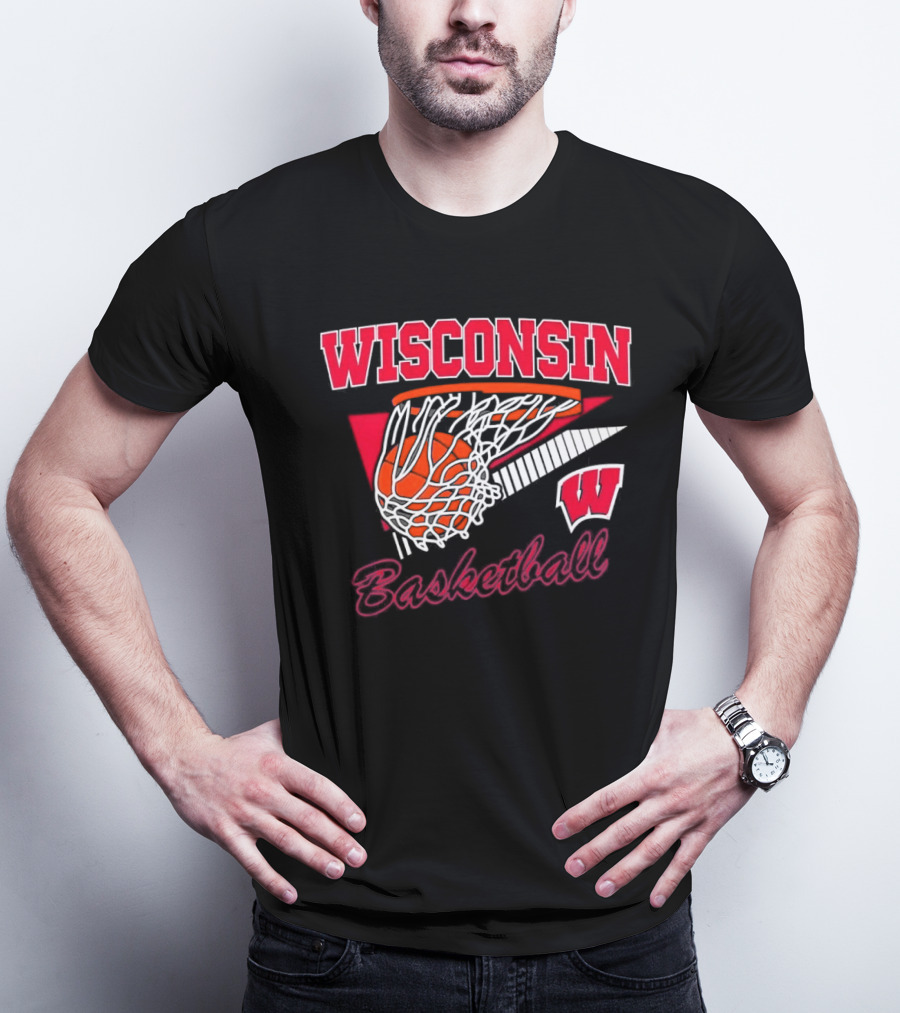 Wisconsin Basketball Swish With Hoop And Ball T-Shirt