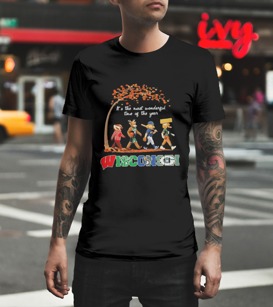 Wisconsin Sports Mascots It's The Most Wonderful Time Of The Year Autumn T-Shirt