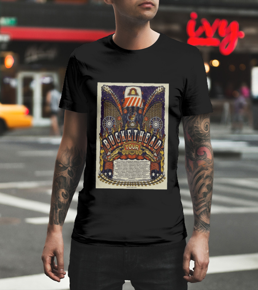 Buckethead 2026 Tour Psychedelic Rock Art With Guitars And Illustrations T-Shirt