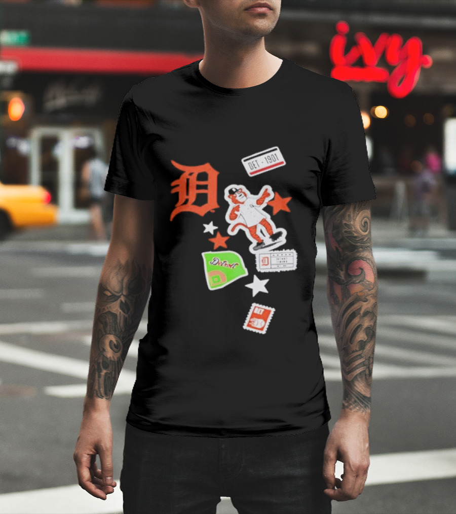 Detroit Tigers New Era Navy City Patch Stars Vintage Baseball Tiger T-Shirt