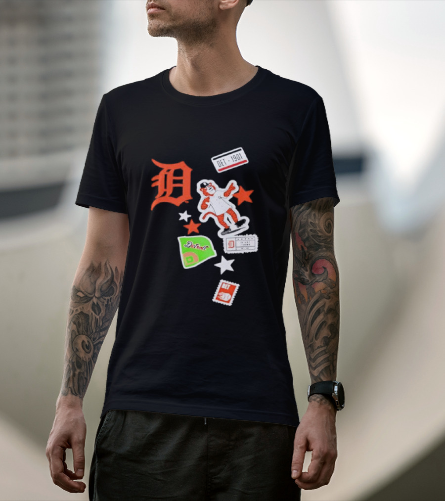 Detroit Tigers New Era Navy City Patch Stars Vintage Baseball Tiger T-Shirt