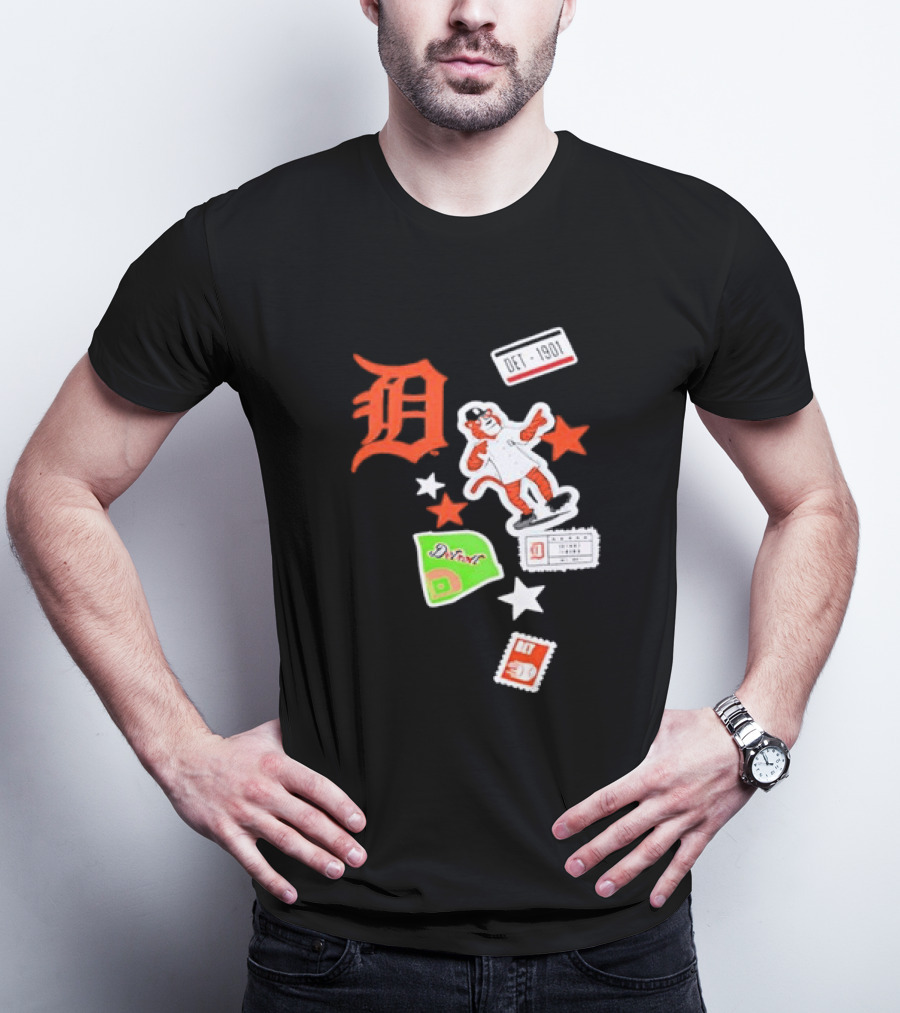 Detroit Tigers New Era Navy City Patch Stars Vintage Baseball Tiger T-Shirt