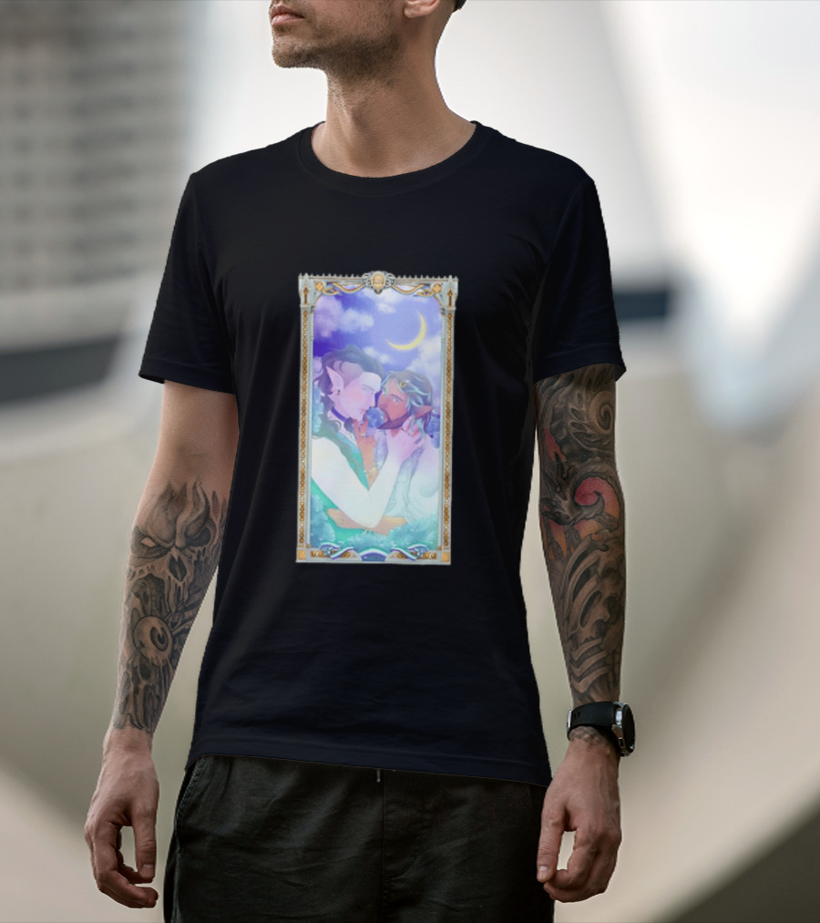 Fantasy Elf Couple 2026 Pride Moon Constellation Floral Romance T-Shirt