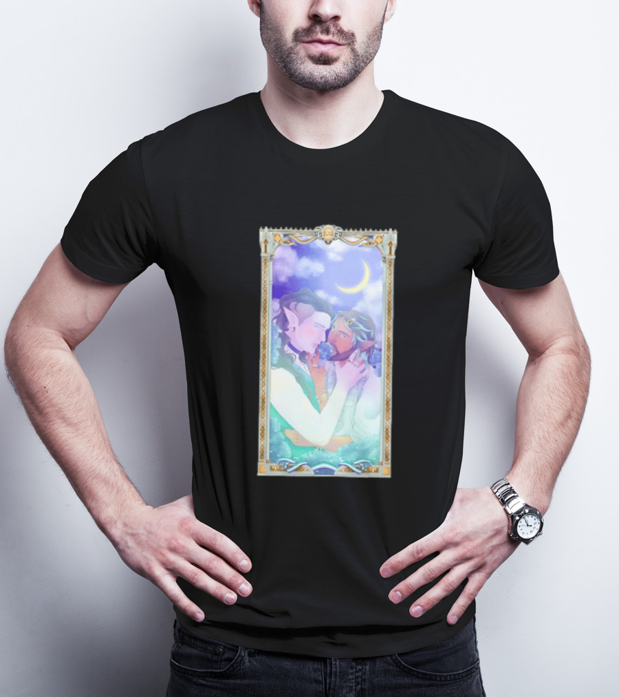 Fantasy Elf Couple 2026 Pride Moon Constellation Floral Romance T-Shirt