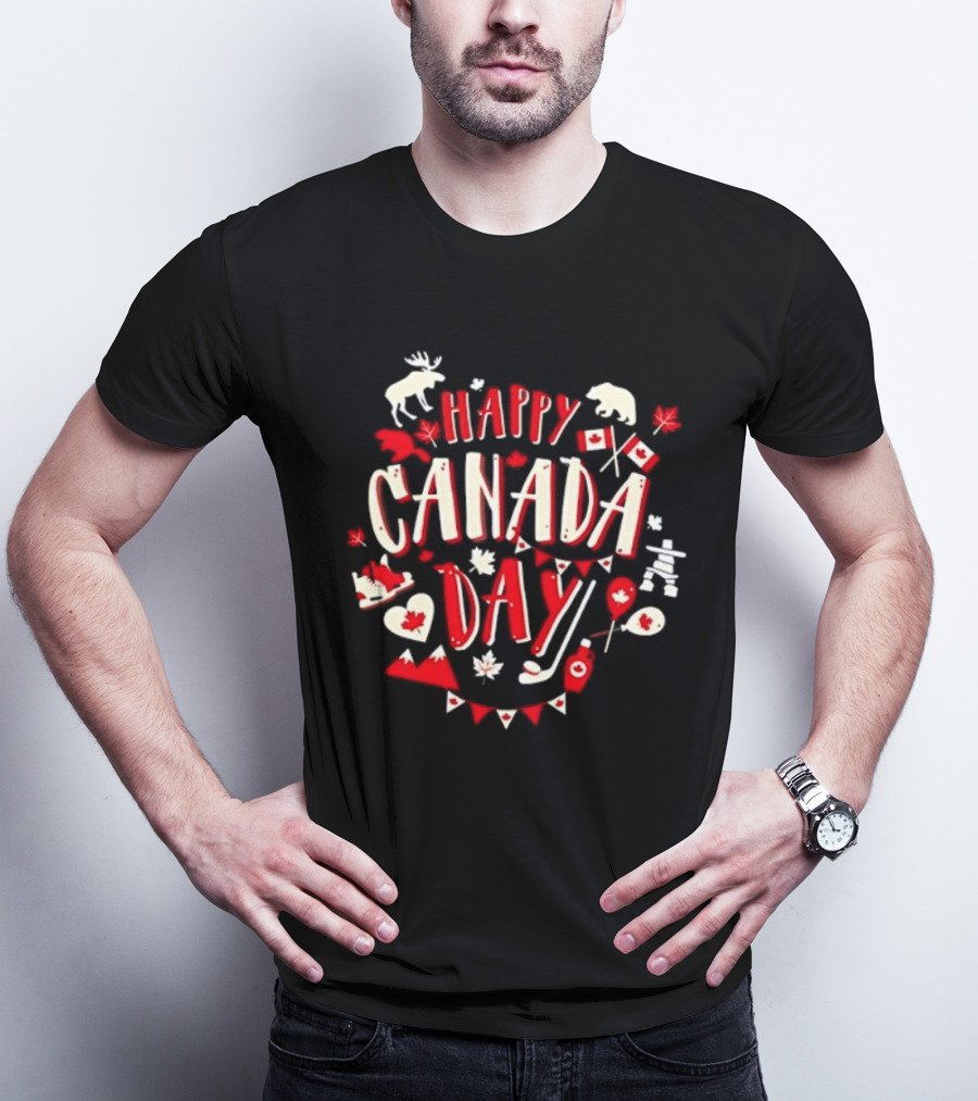 Happy Canada Day Moose Maple Leaf Flag Celebration T-Shirt