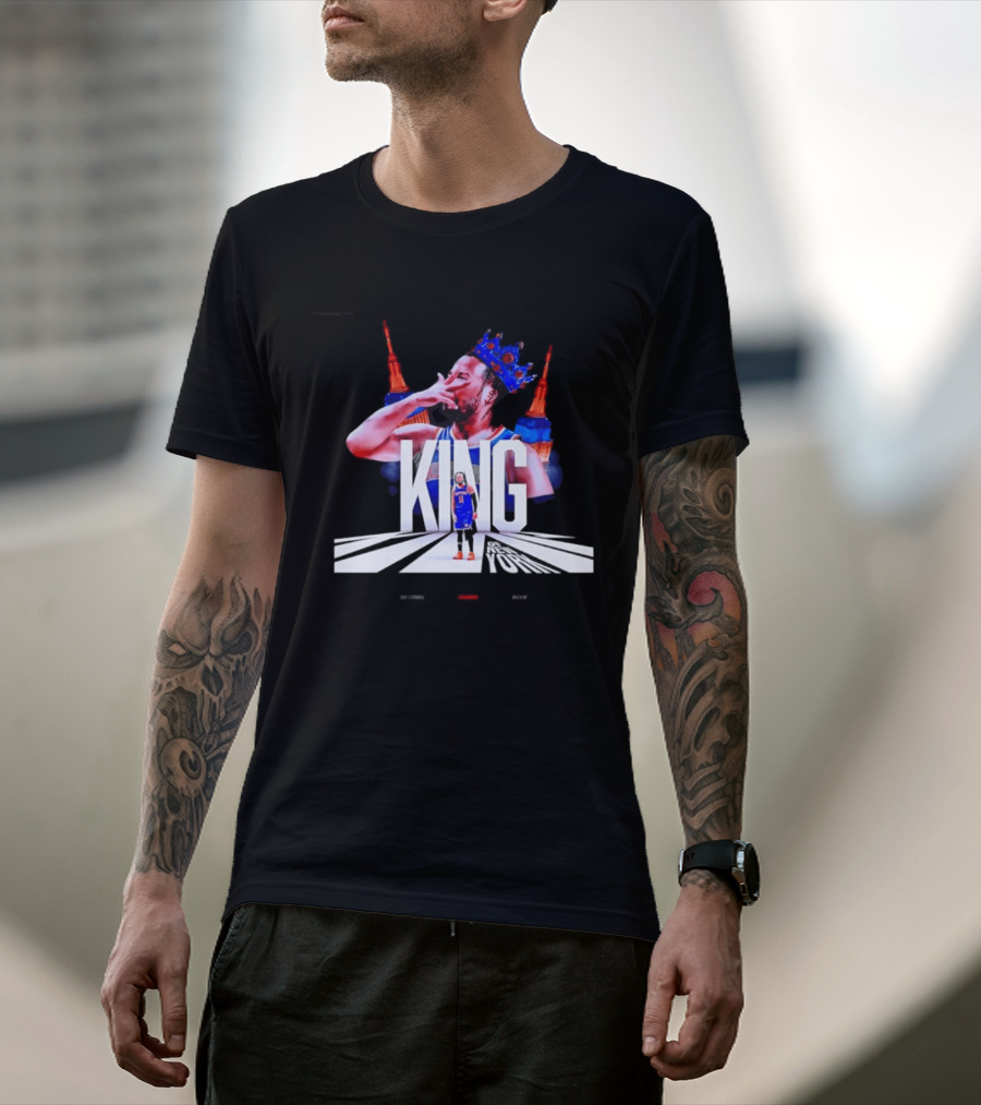 King Of New York Jalen Brunson Crown Basketball Statue Liberty Skyline T-Shirt