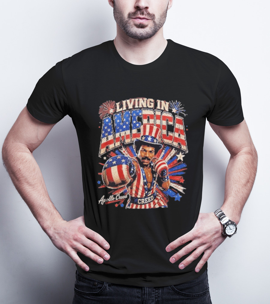 Living In America Apollo Creed 4th Of July Patriotic Boxing Event T-Shirt