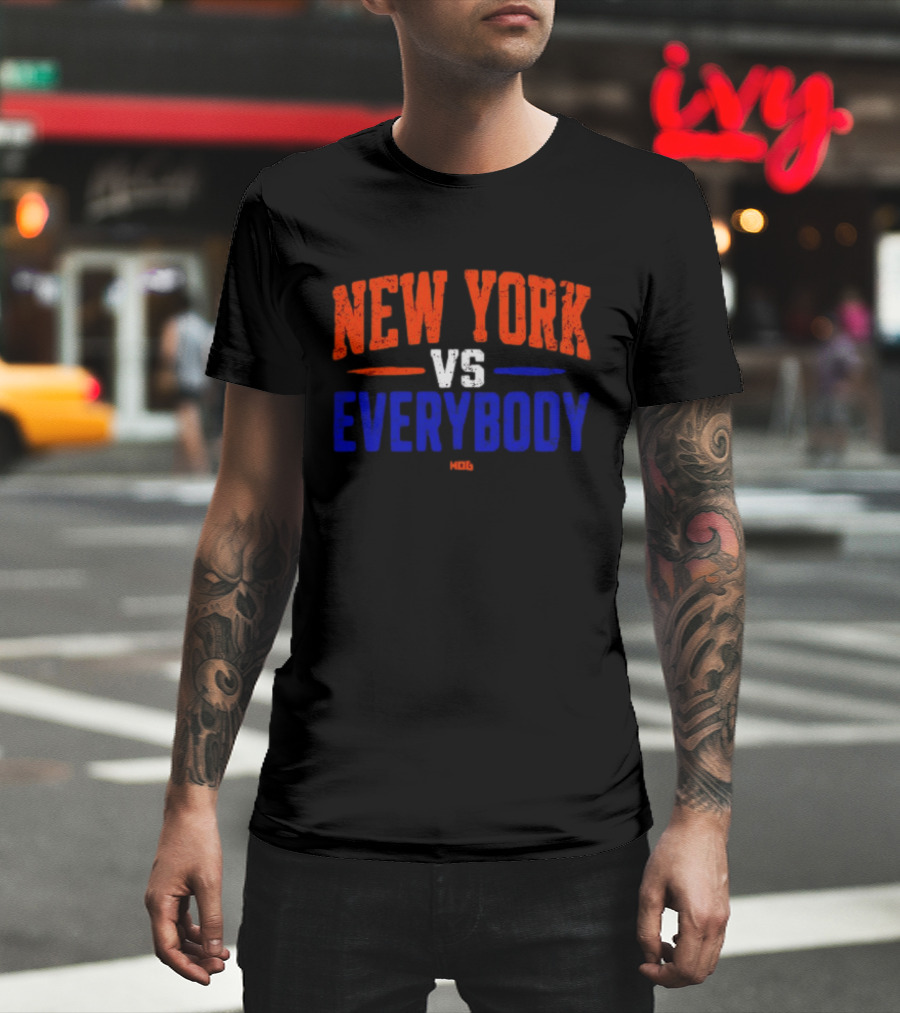 New York Vs Everybody Bold Red White Blue Distressed T-Shirt