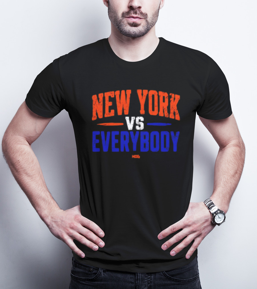 New York Vs Everybody Bold Red White Blue Distressed T-Shirt