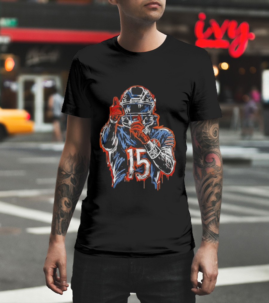 Rome Odunze Chicago Bears Number 15 Football Art Quietly Building T-Shirt