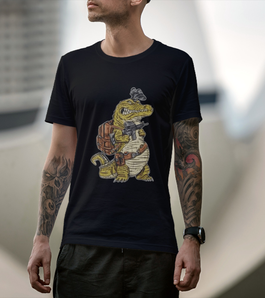 Tactical Alligator With Firearm And Backpack T-Shirt