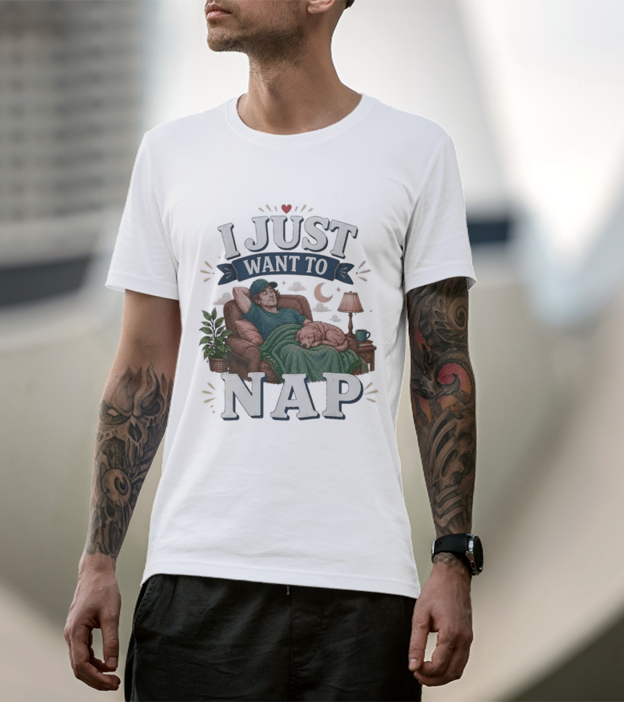 I Just Want To Nap Cozy Scene With Chair And Dog T-Shirt