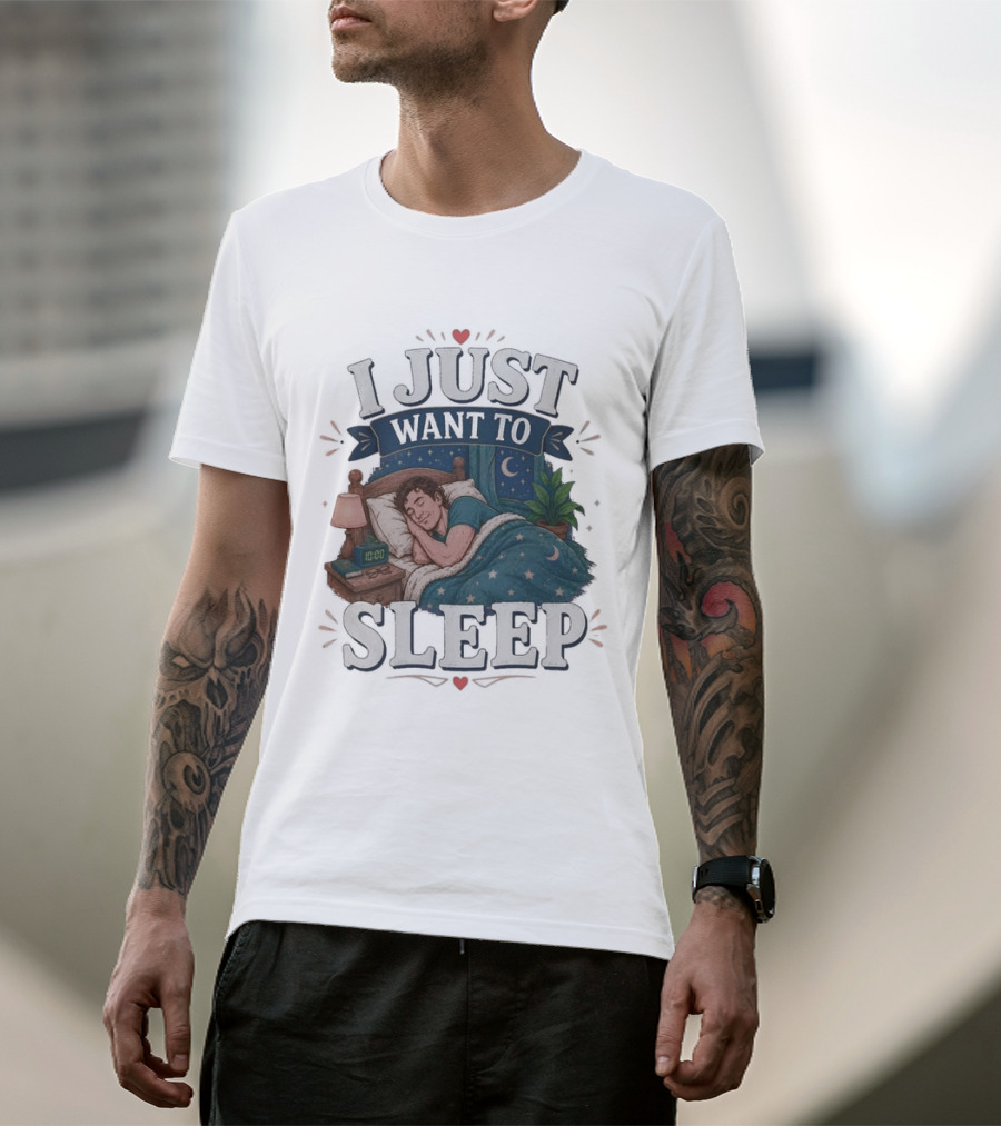I Just Want To Sleep Cozy Bed Nighttime Scene T-Shirt
