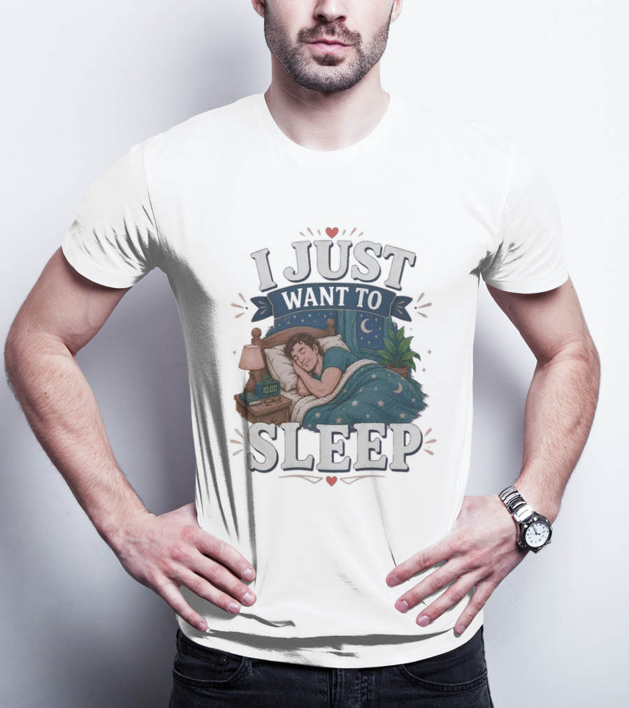 I Just Want To Sleep Cozy Bed Nighttime Scene T-Shirt