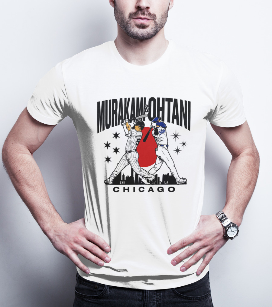 Murakami Ohtani Chicago LA Baseball Rivalry Japan Red Sun Skyline T-Shirt