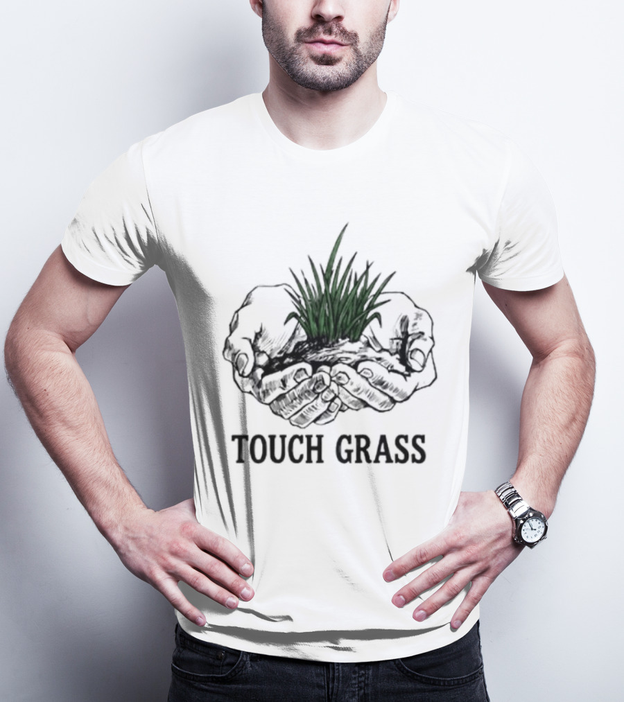Touch Grass Hands Holding Earth And Soil Meme T-Shirt