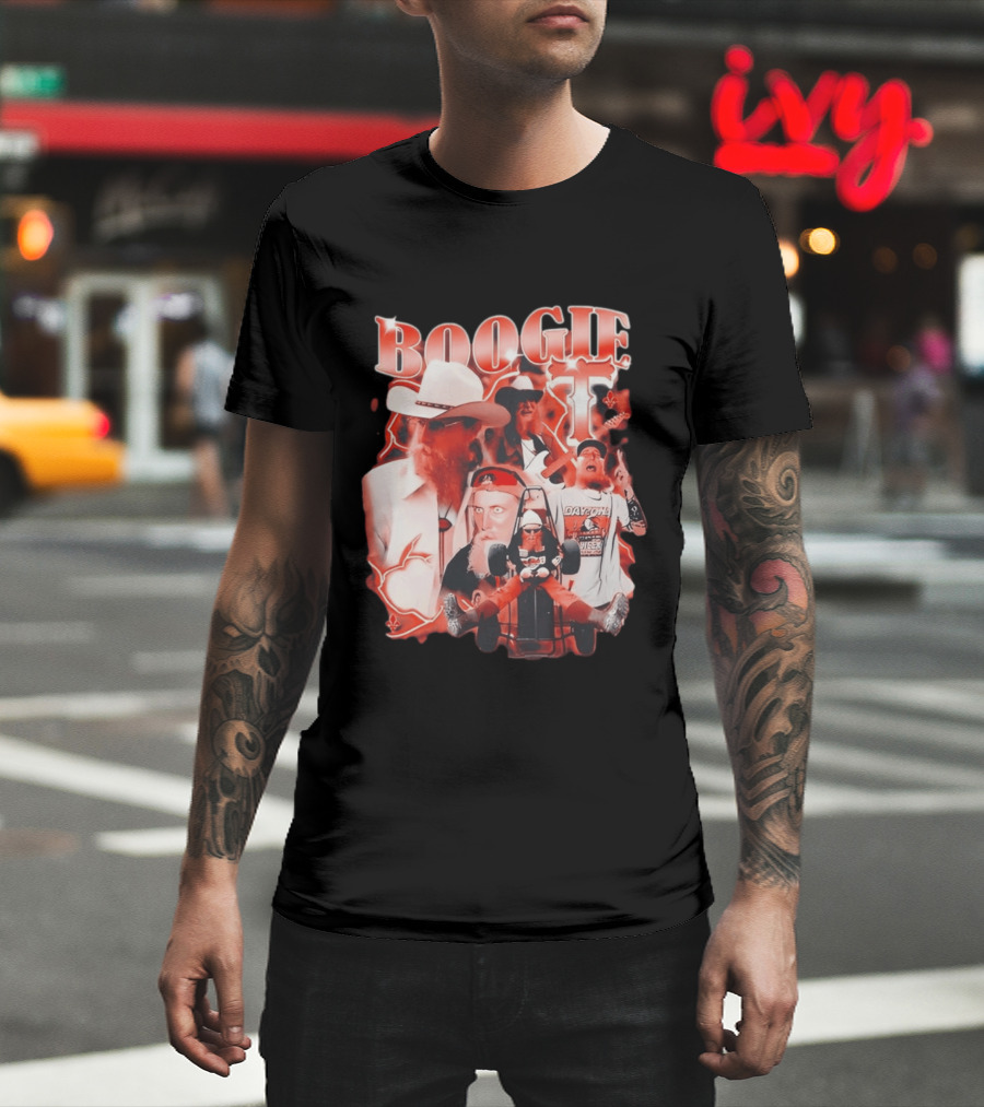 Boogie Get Faced Cowboy Hat Guitar Racing Collage T-Shirt