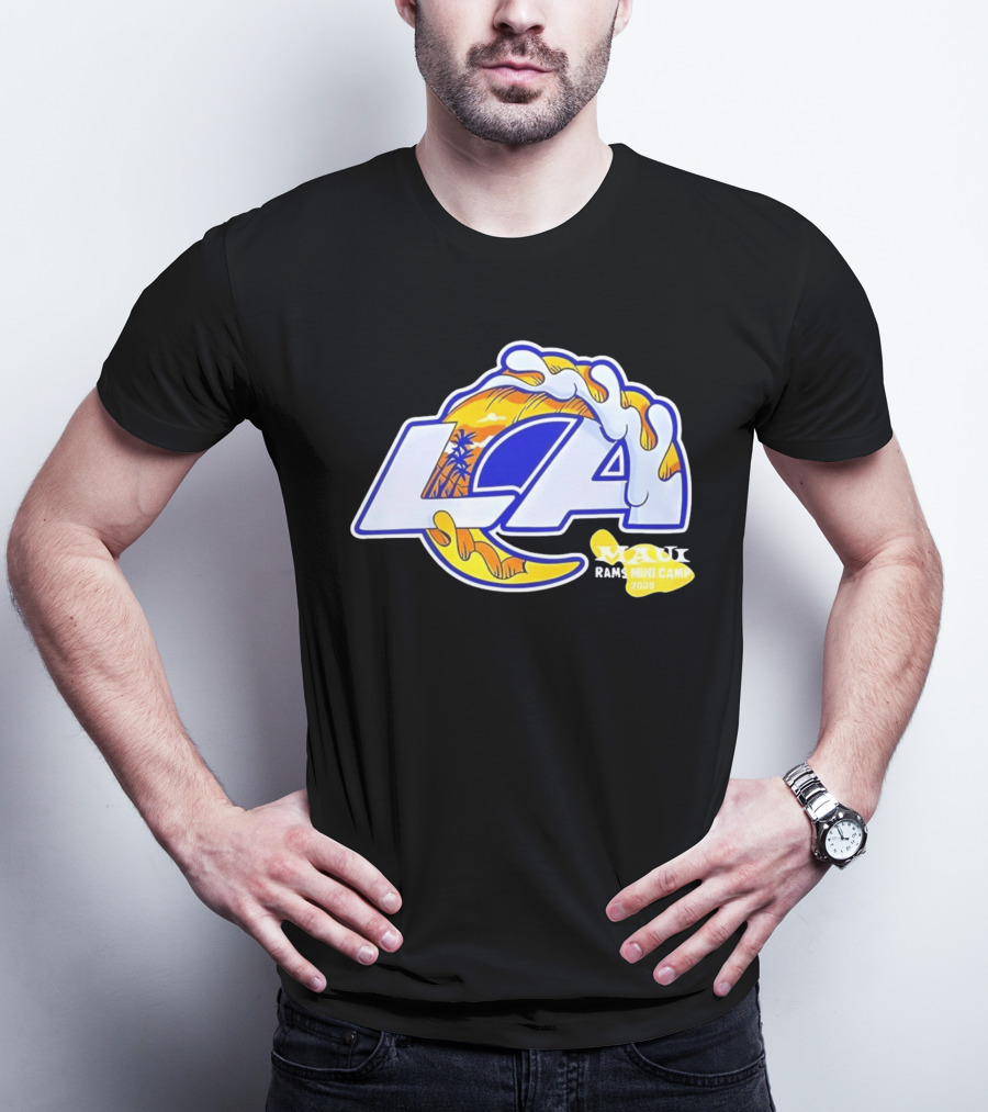 Los Angeles Rams Maui 2026 Minicamp Wave Logo Palm Trees Sun Island T-Shirt