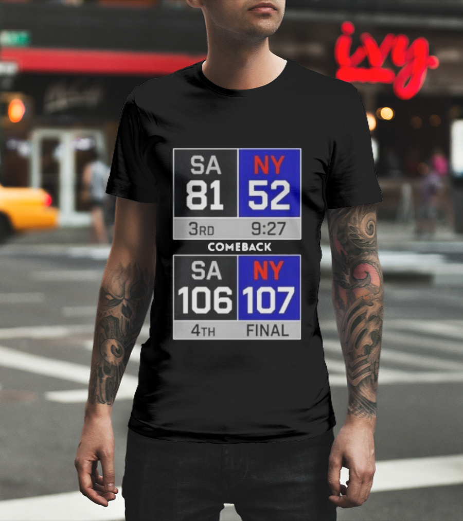 New York Knicks Epic Comeback Victory Against San Antonio Scoreboard Highlights T-Shirt
