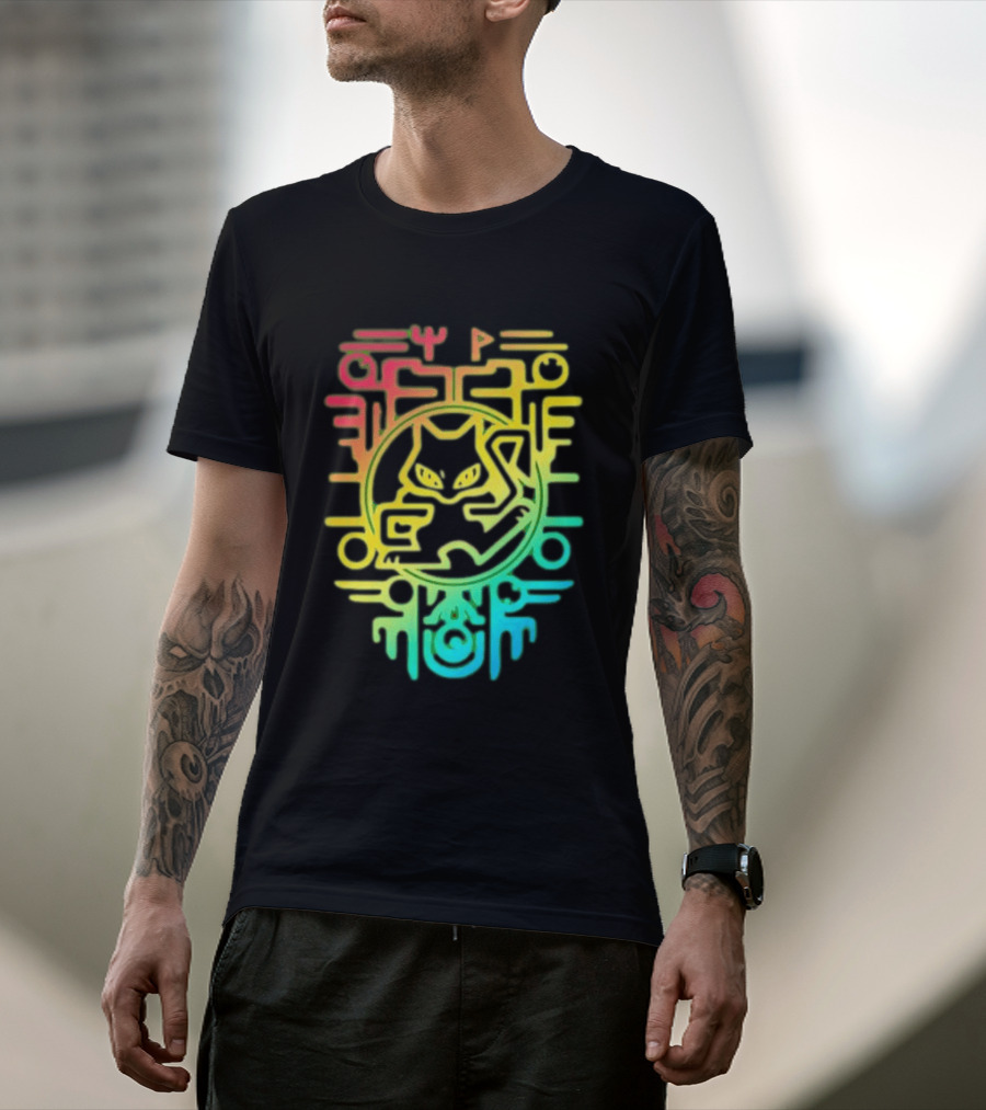 Og Ancient Mew And Mewtwo Pokemon Holographic Hieroglyphic T-Shirt