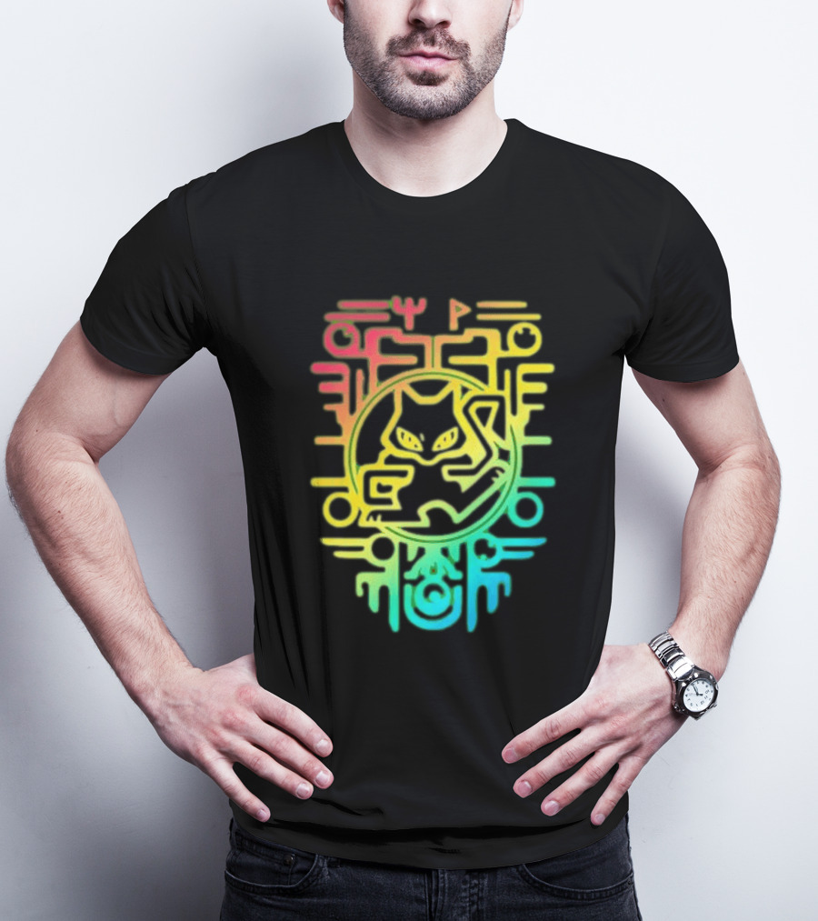 Og Ancient Mew And Mewtwo Pokemon Holographic Hieroglyphic T-Shirt