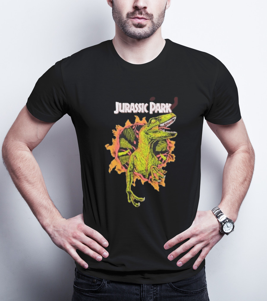 Velociraptor Jurassic Park Dinosaur Breaking Through Wall T-Shirt