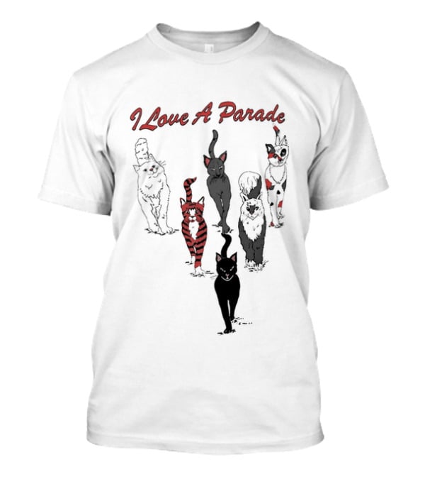 I Love A Parade Walking Cats Black Silhouettes Red Stripes T-Shirt
