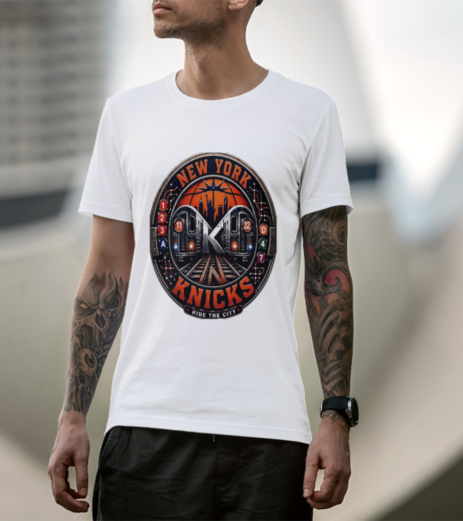 New York Knicks Ride The City Subway Basketball Skyline T-Shirt