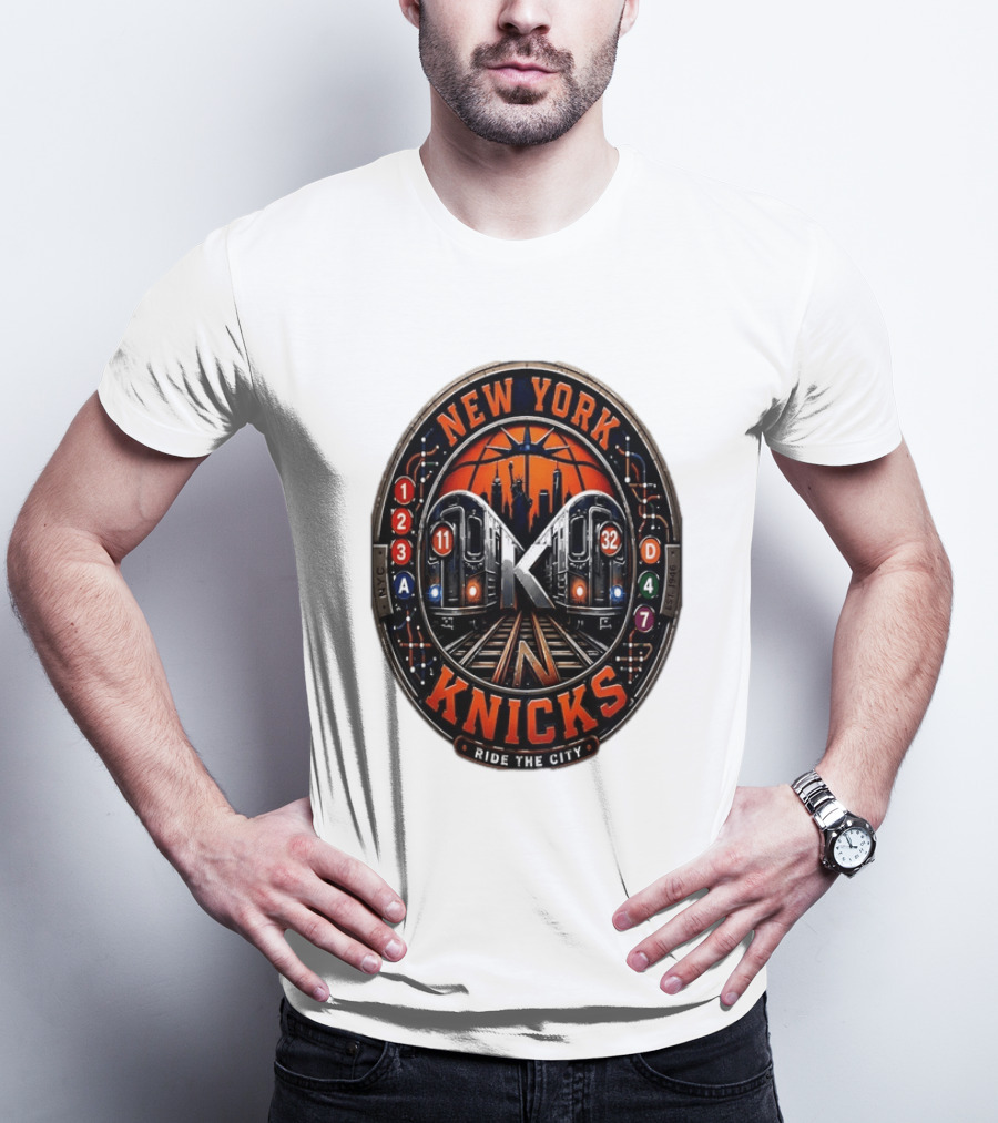 New York Knicks Ride The City Subway Basketball Skyline T-Shirt