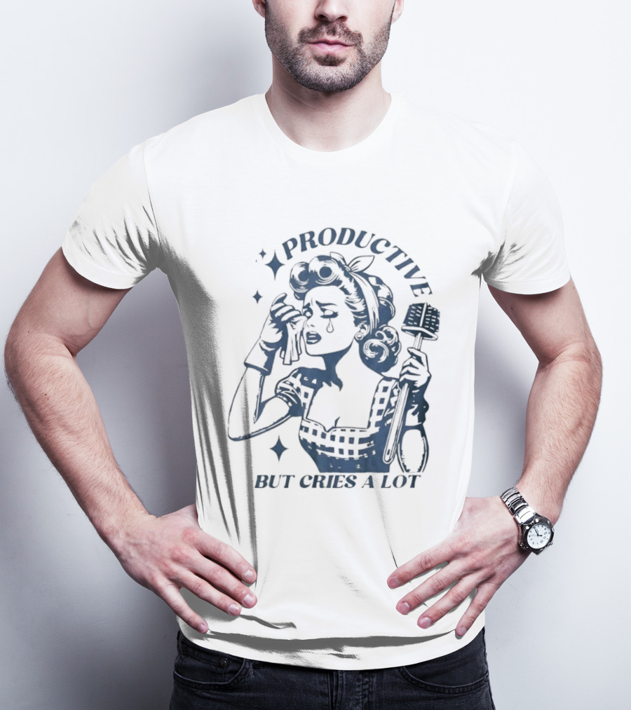 Productive But Cries A Lot Retro Housewife Aesthetic T-Shirt