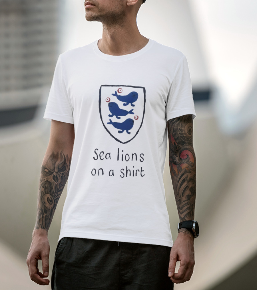 Sea Lions On A Shield Logo England Football Playful T-Shirt