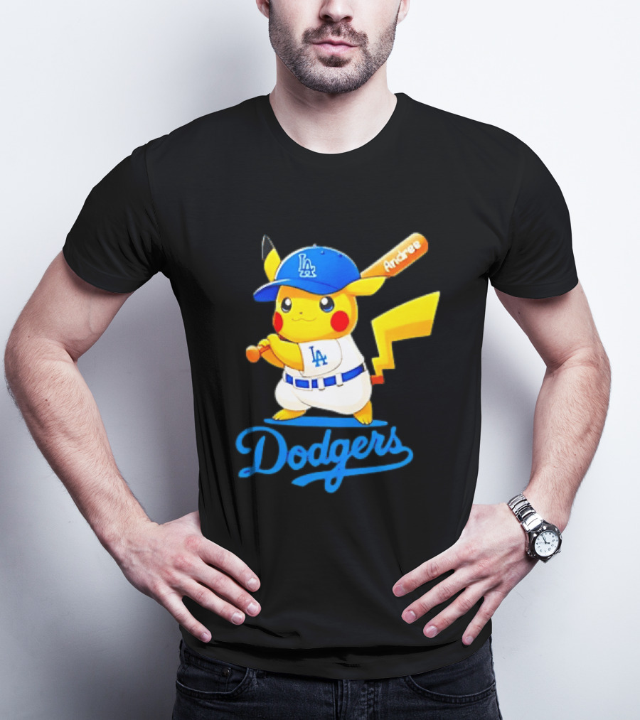 Andree Pikachu Dodgers LA Baseball Batting T-Shirt