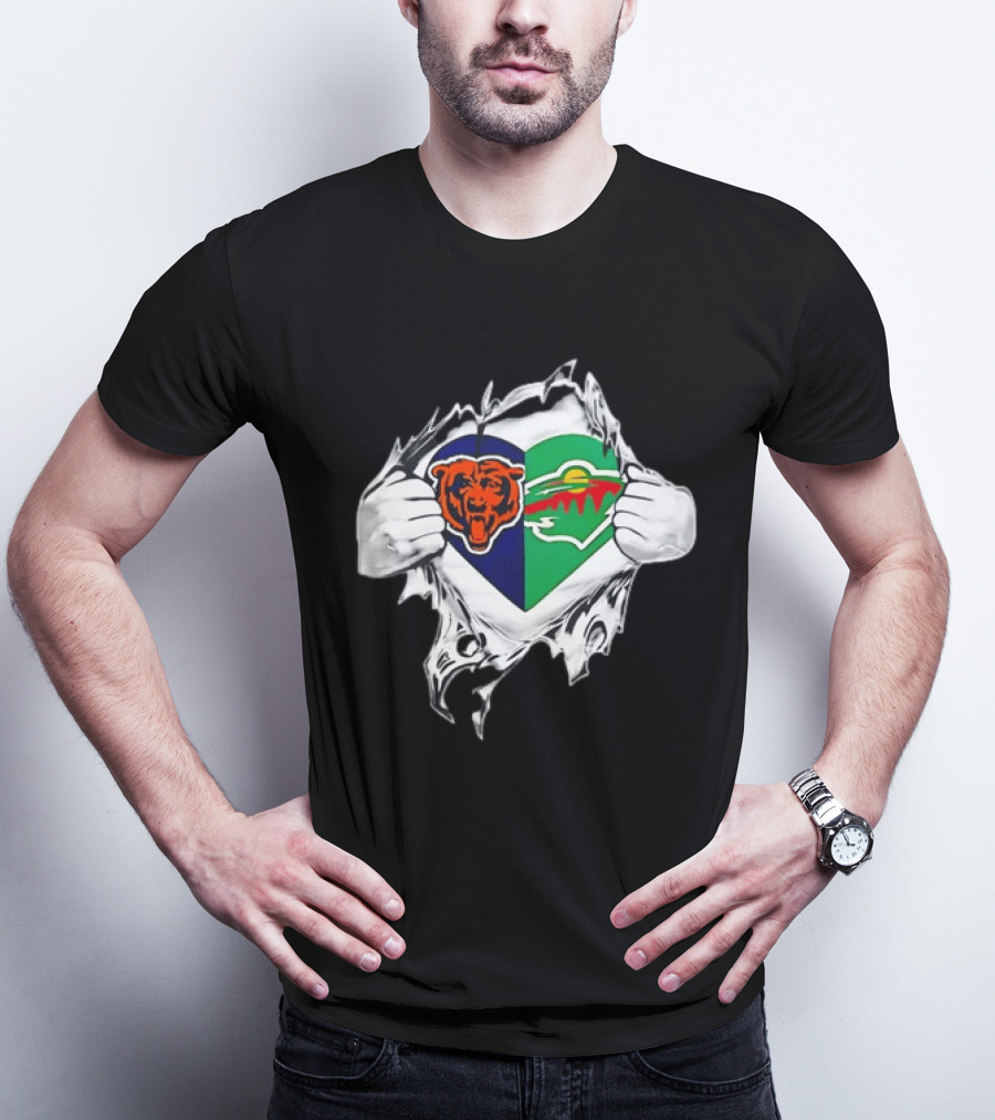 Bears Wild Heart Ripping Open Dual Fans T-Shirt