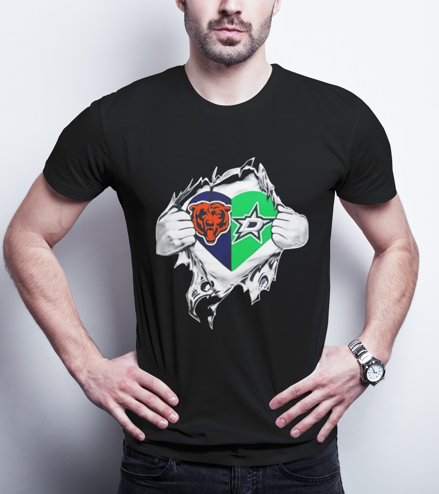 Chicago Bears Dallas Stars Heart Ripping Skin T-Shirt