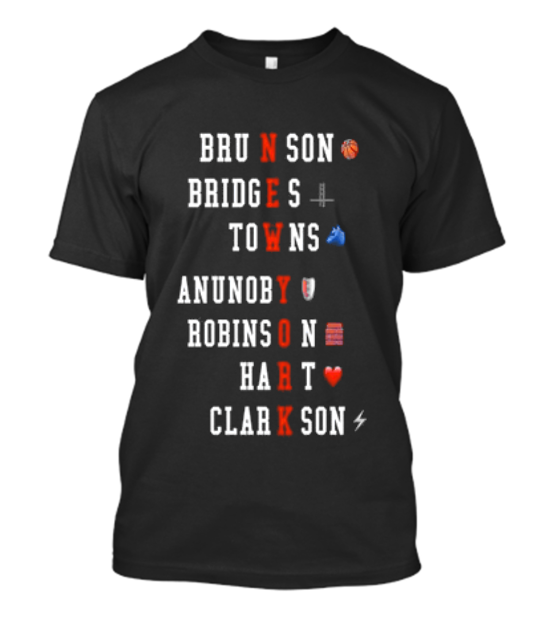 Brunson Bridges Towns Anunoby Robinson Hart Clarkson New York Knicks NBA Basketball T-Shirt