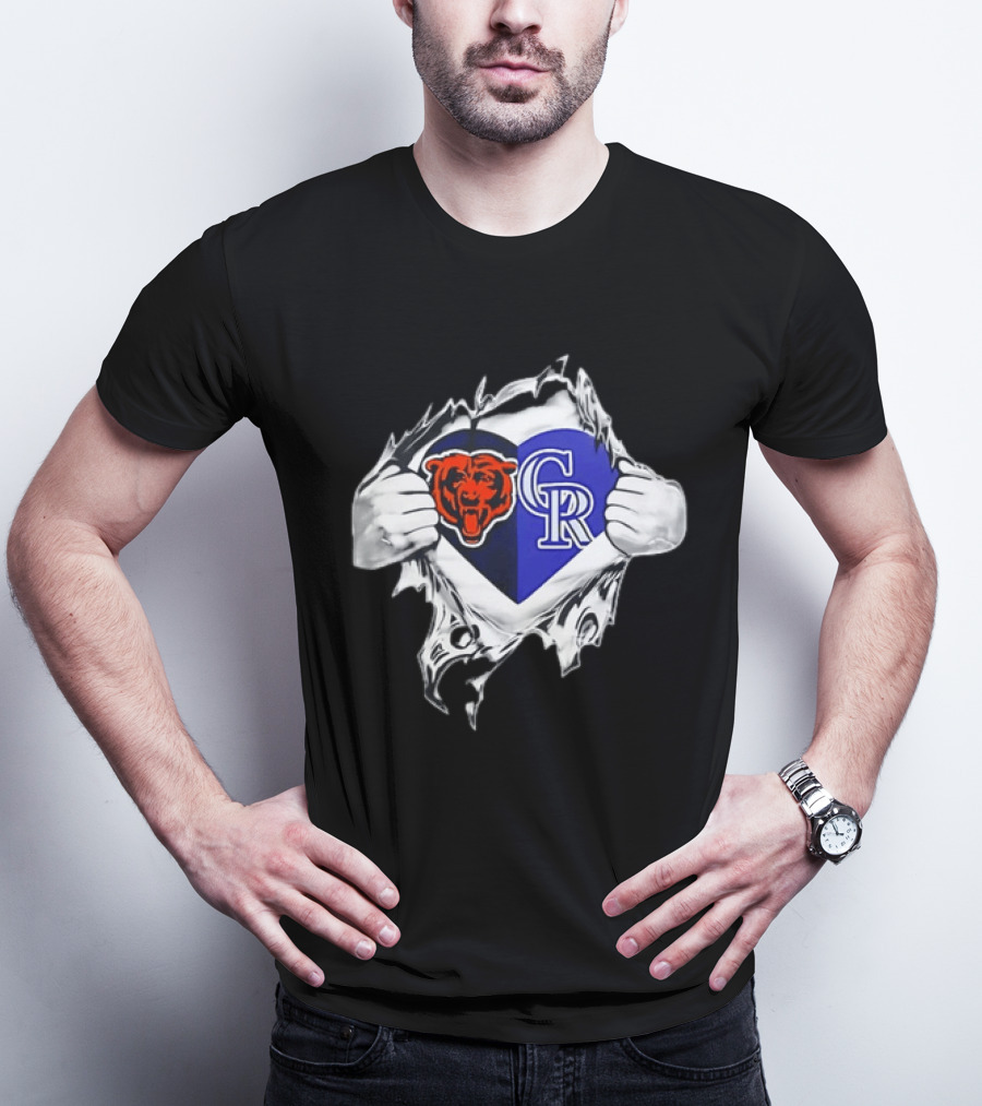 Chicago Bears Colorado Rockies Heart Ripping Open T-Shirt