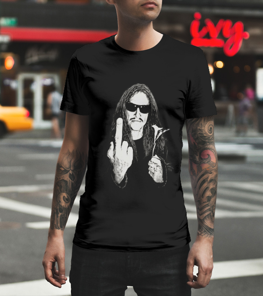 Cliff Burton Middle Finger Black And White Sunglasses Lily Flower T-Shirt