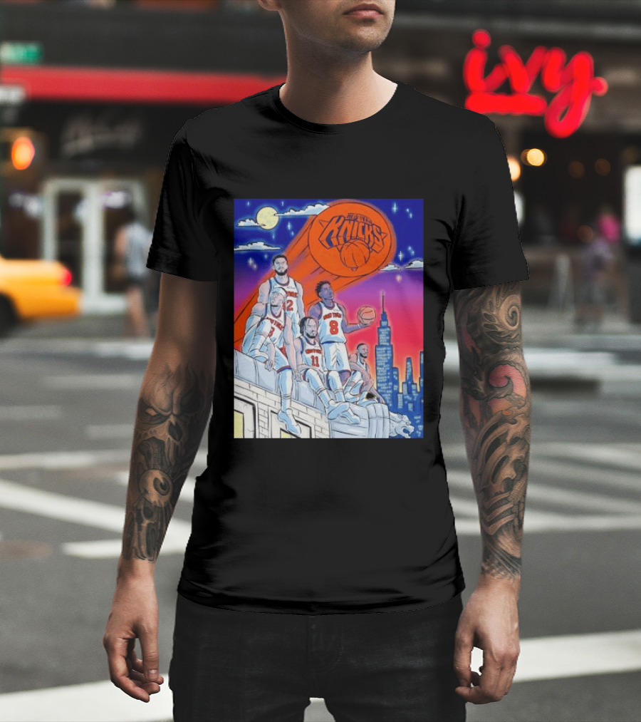 New York Knicks Jalen Brunson Julius Randle Mikal Bridges Basketball City Skyline T-Shirt
