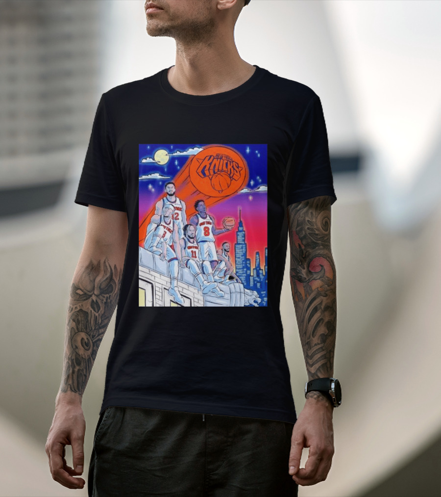 New York Knicks Jalen Brunson Julius Randle Mikal Bridges Basketball City Skyline T-Shirt