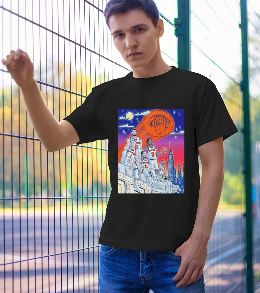 New York Knicks Jalen Brunson Julius Randle Mikal Bridges Basketball City Skyline T-Shirt