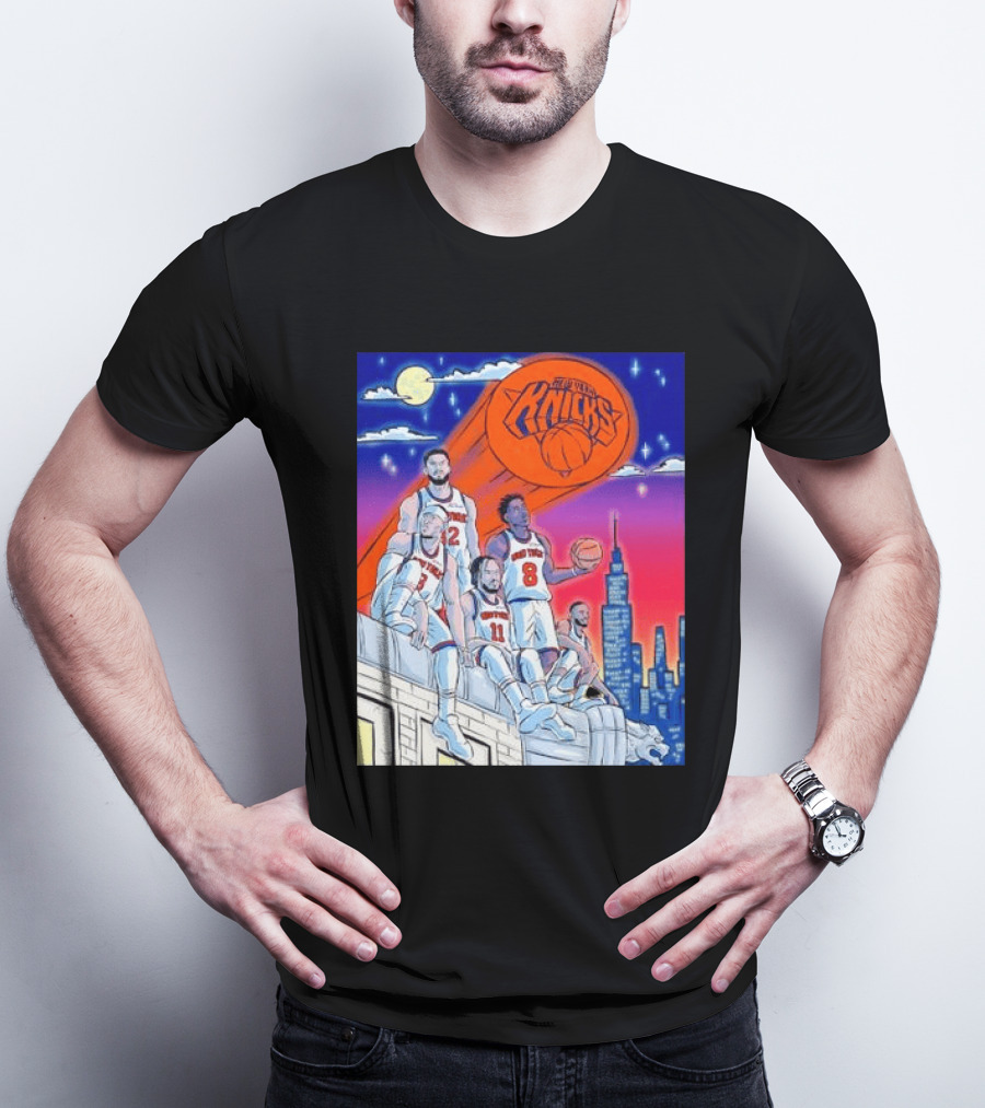 New York Knicks Jalen Brunson Julius Randle Mikal Bridges Basketball City Skyline T-Shirt
