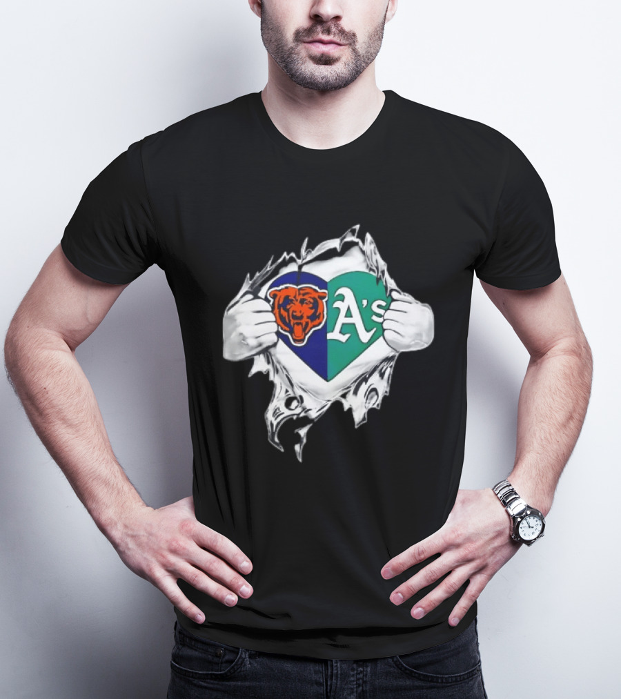 Chicago Bears Heart Oakland A's Fan Blend T-Shirt