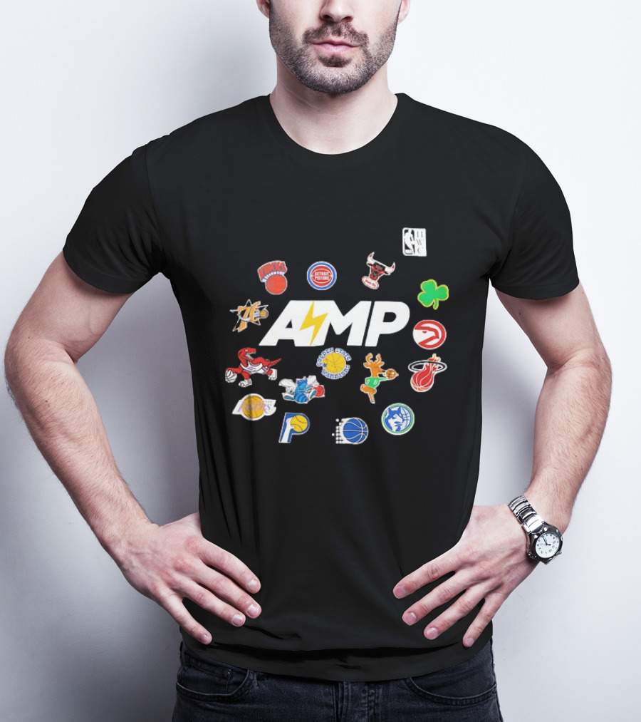 AMP Knicks Pistons Bulls 76ers Warriors Bucks Heat Lakers Hornets Pacers Raptors Mavericks Celtics Hawks T-Shirt